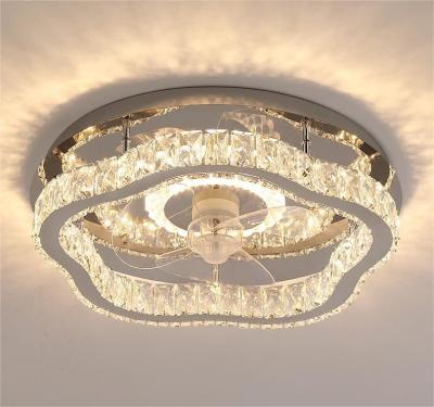 China wholesale  Light Luxury Crystal Ceiling Fan Light Nordic Silent Concealed Ceiling Fan With Light for sale