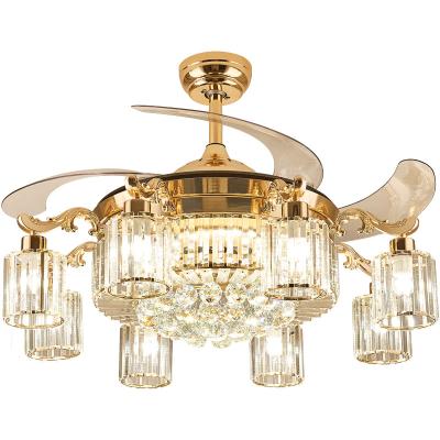 China Wholesale  Modern LED Crystal Ceiling Fan Light , Invisible Acrylic Blade Ceiling Fan Remote Control for sale
