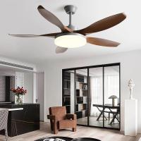 China Manufacturer Minimalist Wooden Blade Ceiling Fan 46 Inch 5 Blades Household Integrated Fan Pendant Light for sale