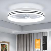 China Wholesale   20 Inch 5 Blades 6 Wind Speeds Smart Low Profile Ceiling Fan Lights Flush Mount With APP Remote for Bedroom Living Room for sale
