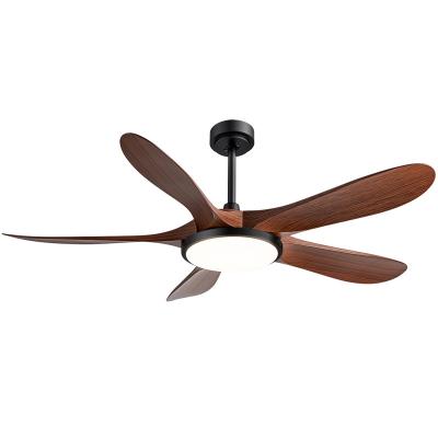 China Factory Best Seller 56-Inch Modern Ceiling Fan Light 5 ABS Blades Walnut/Lightwood Remote Control DC Motor Iron Lamp for Living Room for sale