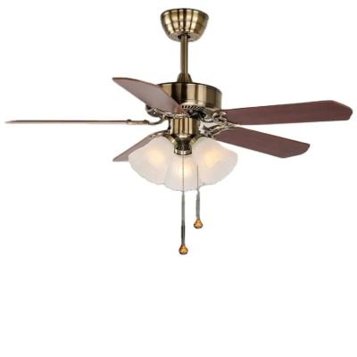 China Manufacturer Ac Dc Classic American Style 42/52 Inches Pull Chain Wood Remote Control Copper Chandelier Ceiling Fan with Light for sale