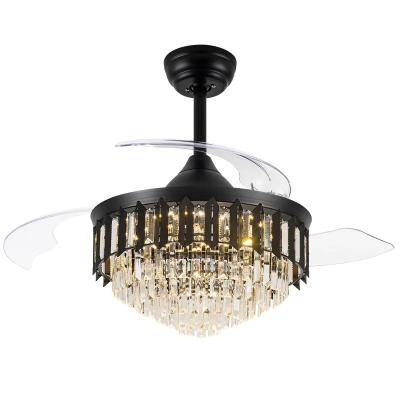 China wholesale   Luxury Remote Control Retractable Invisible Fan Blade Golden Ceiling Fan Light for sale