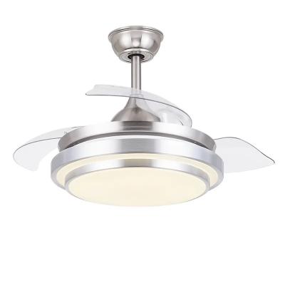 China wholesale  Modern 36 42 Inch Silver Retractable Ceiling Fan with LED Light 3 Blades Remote Control Switch Hidden Blades for sale