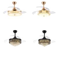 China wholesale  Tricolor Dimming Black Luxury Crystal Ceiling Fan Light with Remote Control for sale