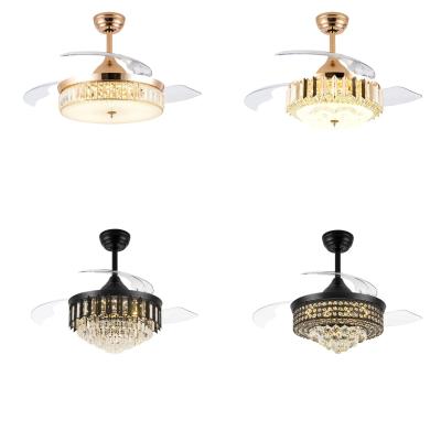 China wholesale  Tricolor Dimming Black Luxury Crystal Ceiling Fan Light with Remote Control for sale