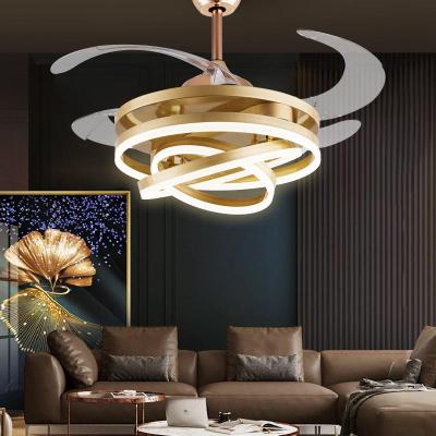China Manufacturer European Creative 90W Three Ring Fan Lamp with LED Modern Remote Control Double Luminous for Living Room Dining Room for sale