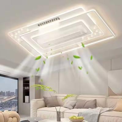 China Wholesale   Luxury Fan Light Square Bedroom 6 Speeds Decorative Recessed Smart Bladeless Ceiling Fan With Light for Living Room Bedroom for sale