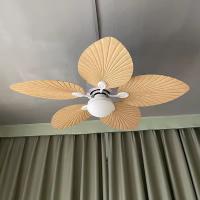 China Wholesale  220v Tropical Retro Decorative Fancy Fan Ceilling 5 ABS Palm Leaf Blades Dc Bldc Remote Control Celling Fan With Light for sale