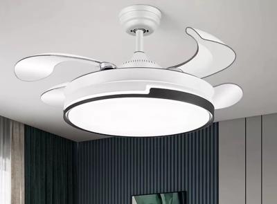 China Factory 42 Inch Modern Indoor Decorative Retractable Ceiling Fan with LED Light Reversible DC Motor 3 Blades for sale