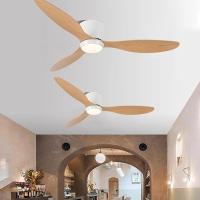 China Wholesale factory Led Ceiling Fan Wood Plastic Blades Flush Mount Ceiling Fan With Remote for sale
