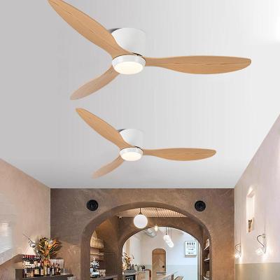 China Wholesale factory Led Ceiling Fan Wood Plastic Blades Flush Mount Ceiling Fan With Remote for sale