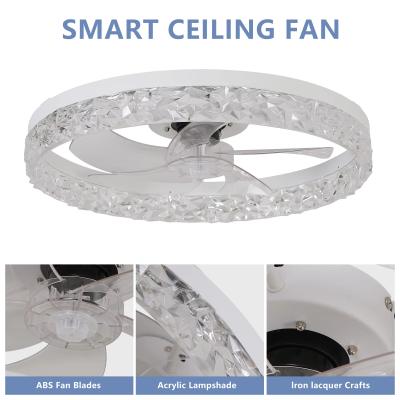 China Wholesale, manufacturer, factory，batch,tailered, customized         Modern Acrylic Ceiling Fan Light Remote Control Dimmable LED Chandelier 6 Speed Quiet Motor Flush Mount For Living Room Bedroom for sale