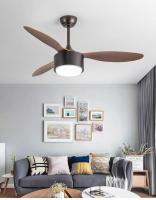 China Manufactory LED Ceiling Fan Lights factory - Gray Solid Wood Blade Ceiling Fan 52 Inch DC Motor Ceiling Fans With LED Lights for sale
