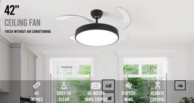 China outstanding quality Ventilador De Techo 42 Inch Tuya APP Control Smart Invisible Fan Light Modern Retractable Dc Ceiling Fan With LED Light for sale