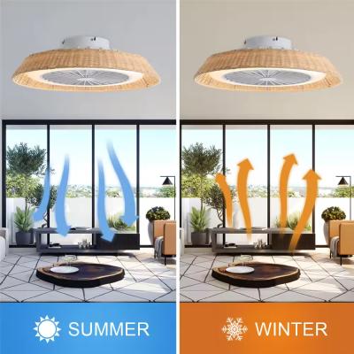 China stylish design 18 Inch Rattan Caged Smart Tuya APP Control Ventilador De Techo Modern LED Ceiling Fan With Light and Remote for sale