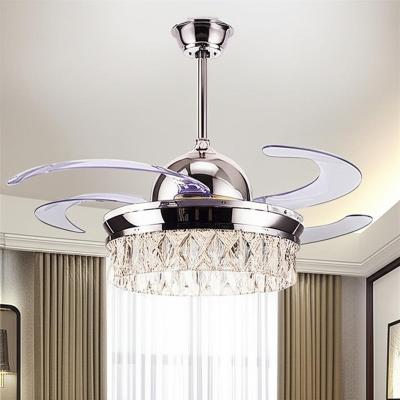 China Remote Control Crystal Ceiling Fan Light D490 H220mm Functional Decorative Lighting Fan for Residential Applications for sale