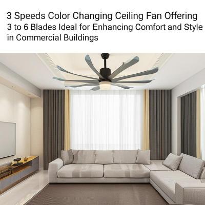 China 3 Speeds Color Changing Ceiling Fan Offering 3 to 6 Blades Ideal for Enhancing Comfort and Style in Commercial Buildings for sale