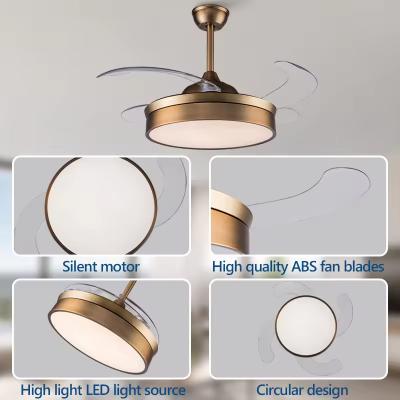 China Wholesale Custom 48'' Chandelier 4 Blades Moto Retractable Invisible Led Ceiling Fan With Light and Remote Control for sale