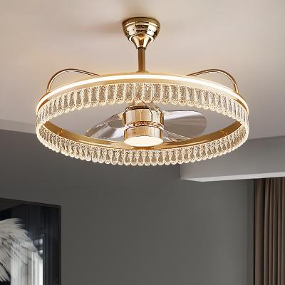 China Modern Luxury Crystal Fan Lamp for Bedroom 2026 Trending Invisible Ceiling Fan LED DC Integrated Electric Wind Shaking Head for sale