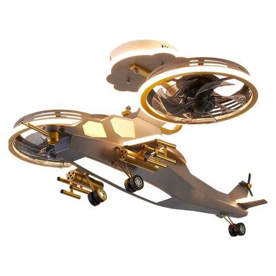 China Decoration Helicopter Multi Speed Timer Remote Control Dimmable App Control Modern Led Aircraft Ceiling Fan for Children Bedroom for sale