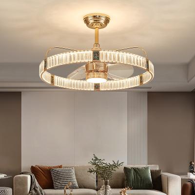 China 2026 New Style Light Luxury Crystal Ceiling Lamp Round Home & Living Room Chandelier with Fan Home & Bedroom Crystal Fan Light for sale