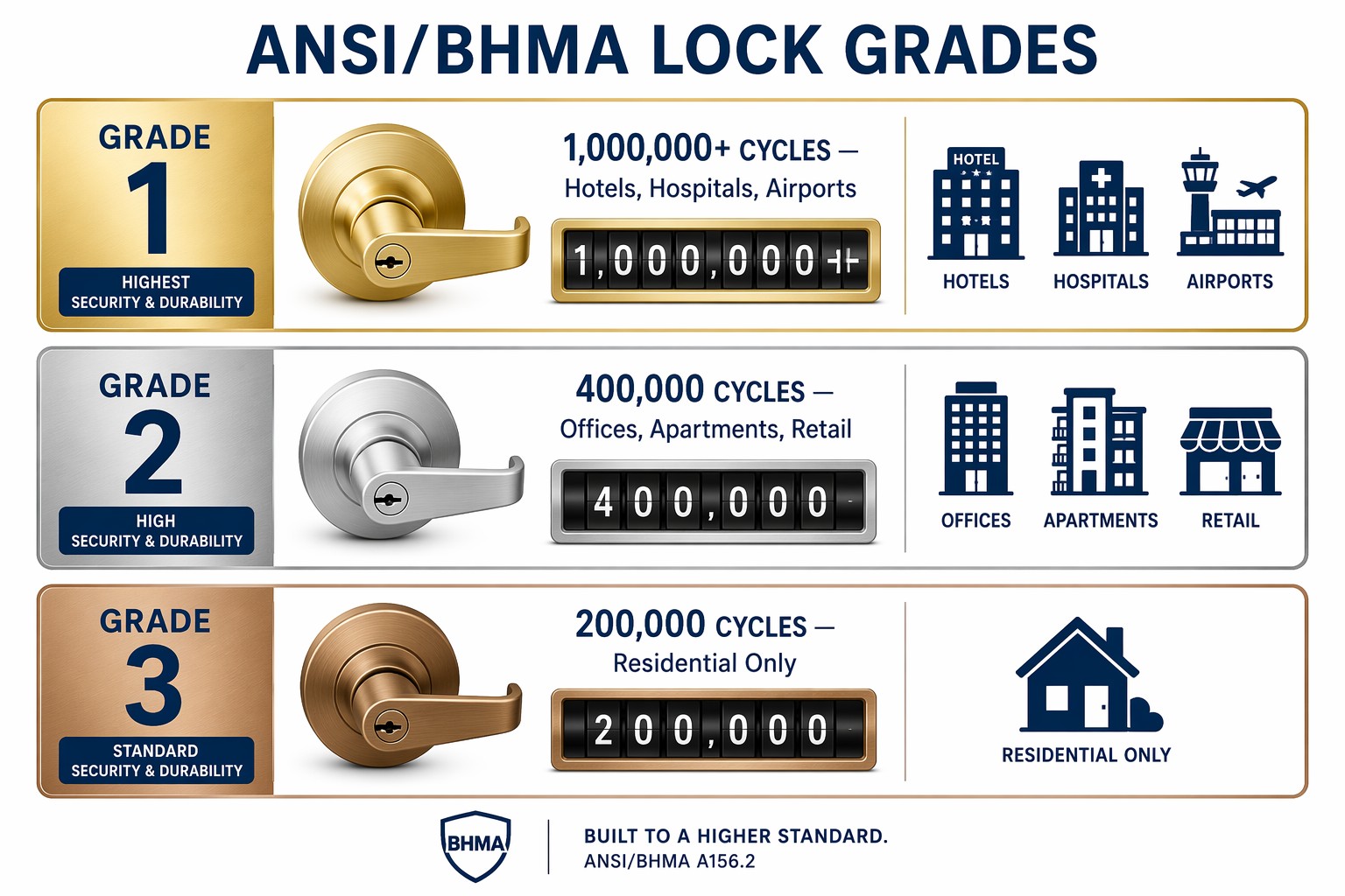 ANSI/BHMA Grade 1 2 3 lock standards comparison