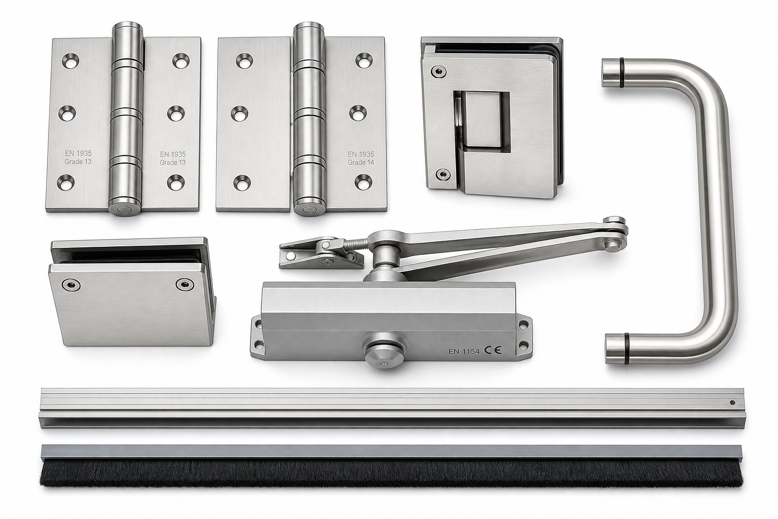 TAKY Hardware full range of stainless steel commercial door hinges and glass door fittings for Europe