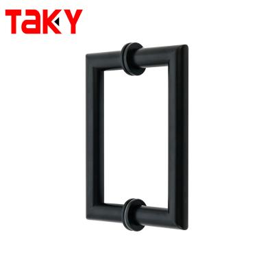 China Matt Black Glass Door Pull Handle with Quadrate Design 200*200*19*1.0mm for sale