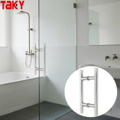 China Heavy Duty Round Tube H Shape Double Push Pull Glass Door Handle for sale