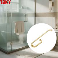China Hotel Bathroom Round Tube Golden Shower Room Glass Door Pull Handle for sale