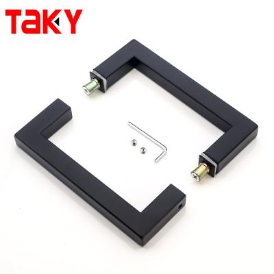 China Modern Style Stainless Steel Glass Door Handle Matte Black square Door Pull Handle Shower Handle for sale