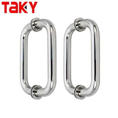 China Modern Design 304 Stainless Steel Round Back to Back Pull Glass Door Handle Shower Handle for sale