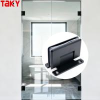 China Heavy Duty Solid Shower Hinge 90 Degree Frameless Glass Door Hinge Luxury Brushed Gold Bathroom Glass Clamp for sale
