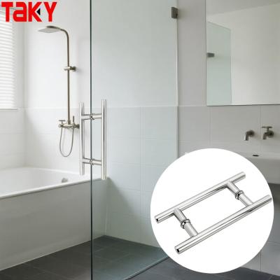 China SS304 Stainless Steel Shower Glass Door Handle with 203*203*19*1.0mm Size and Polished/Brushed Nickel/Black Finish for sale