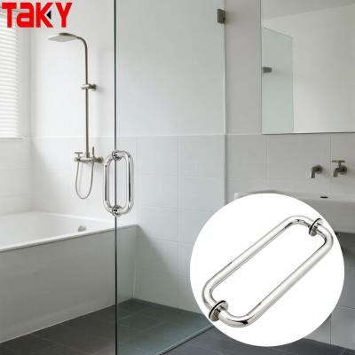 China SS304 Stainless Steel Shower Glass Door Handle with Polished Nickel Finish and 203*203*19*1.0mm Size for sale