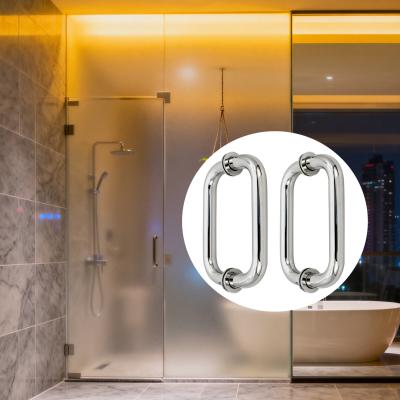 China Modern Design SS304 Stainless Steel Shower Glass Door Handle 203*203*19*1.0mm Bathroom Glass Door Pull Handle for sale
