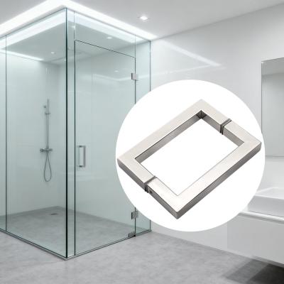 China SS304 Stainless Steel Square Tube Shower Glass Door Handle with 203*203*19*1.0mm Size and Polished/Brushed Nickel/Black Finish for sale