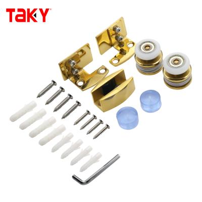 China Customizable Frameless Ziny Alloy Gold Sliding Door Fitting Shower Door Hardware Kit for sale