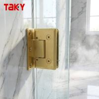 China Heavy Duty Solid Shower Hinge 90 Degree Frameless Glass Door Hinge Luxury Brushed Gold Bathroom Glass Clamp for sale