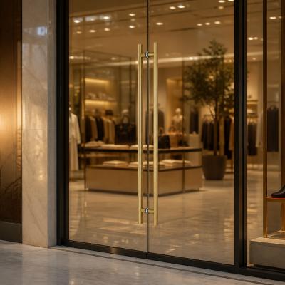 China Modern Design Long Hotel Glass Door Handles Luxury Gold Stainless Steel Pull Handle for sale
