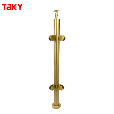China Modern Stainless Steel 304 Gold Color Villa Outdoor Tempered Glass Railing Design for sale