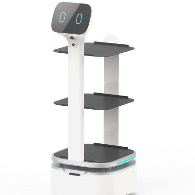 China Intelligent Hotel Delivery Robot 45kg Payload 8h Runtime Autonomous Navigation 24 Inch Screen Food Serving for sale