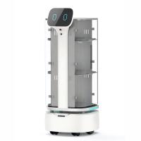 China Intelligent Hotel Delivery Robot 45kg Payload 8h Runtime Autonomous Navigation 24 Inch Screen Food Serving for sale