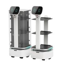 China Intelligent Hotel Delivery Robot 45kg Payload 8h Runtime Autonomous Navigation 24 Inch Screen Food Serving for sale
