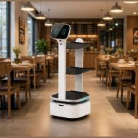 China Intelligent Hotel Delivery Robot 45kg Payload 8h Runtime Autonomous Navigation 24 Inch Screen Food Serving for sale