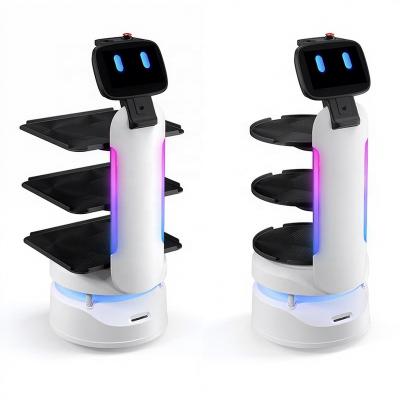 China Smart Waiter Food Delivery Robot 21 Inch Screen 30kg Payload Autonomous Commercial Robot for sale