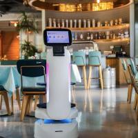China Smart Waiter Food Delivery Robot 21 Inch Screen 30kg Payload Autonomous Commercial Robot for sale