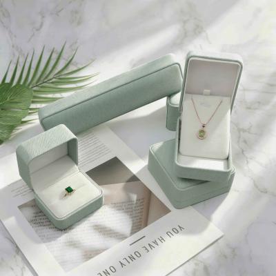 China Mint Green Linen Leather Jewelry Box Custom Logo For Ring Necklace Bracelet Packaging for sale
