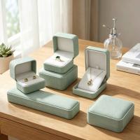 China Mint Green Linen Leather Jewelry Box Custom Logo For Ring Necklace Bracelet Packaging for sale